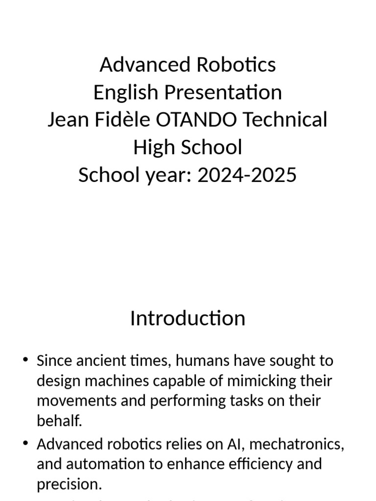 Advanced Robotics Presentation | PDF