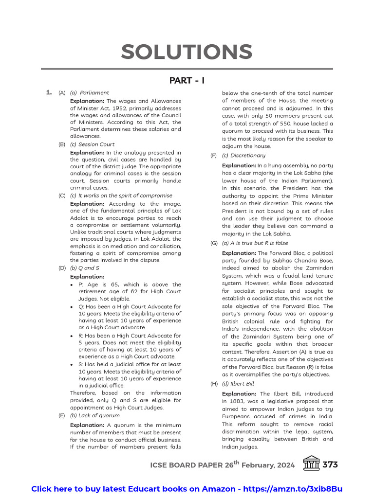 ICSE Board Paper Solutions 2024 | PDF | Non Aligned Movement | British Raj