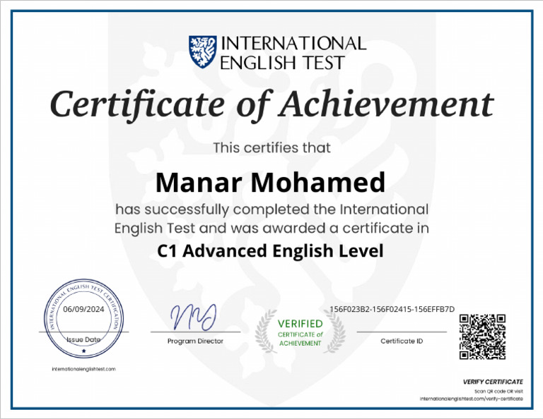 English Certificate C1 Advanced English Level Manar Mohamed | PDF