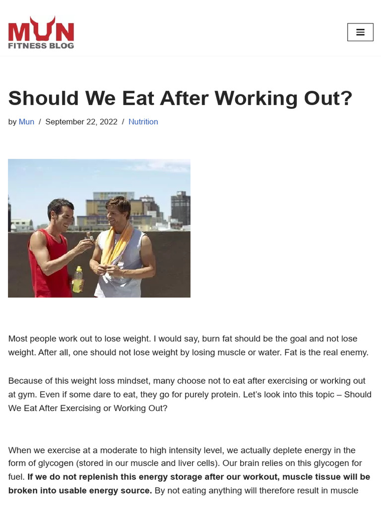 Should We Eat After Working Out - Be Healthy Be Fit Be Strong | PDF