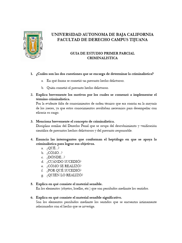 Guia de Estudio Primer Parcial | PDF | Ciencia forense | Victimologia