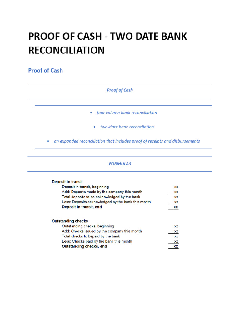Proof of Cash - Two Date Bank Reconciliation | PDF | Financial Services ...