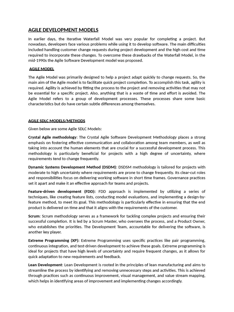 Agile Development Models | PDF | Agile Software Development | Software ... Agile Development Models | PDF | Agile Software Development | Software ...