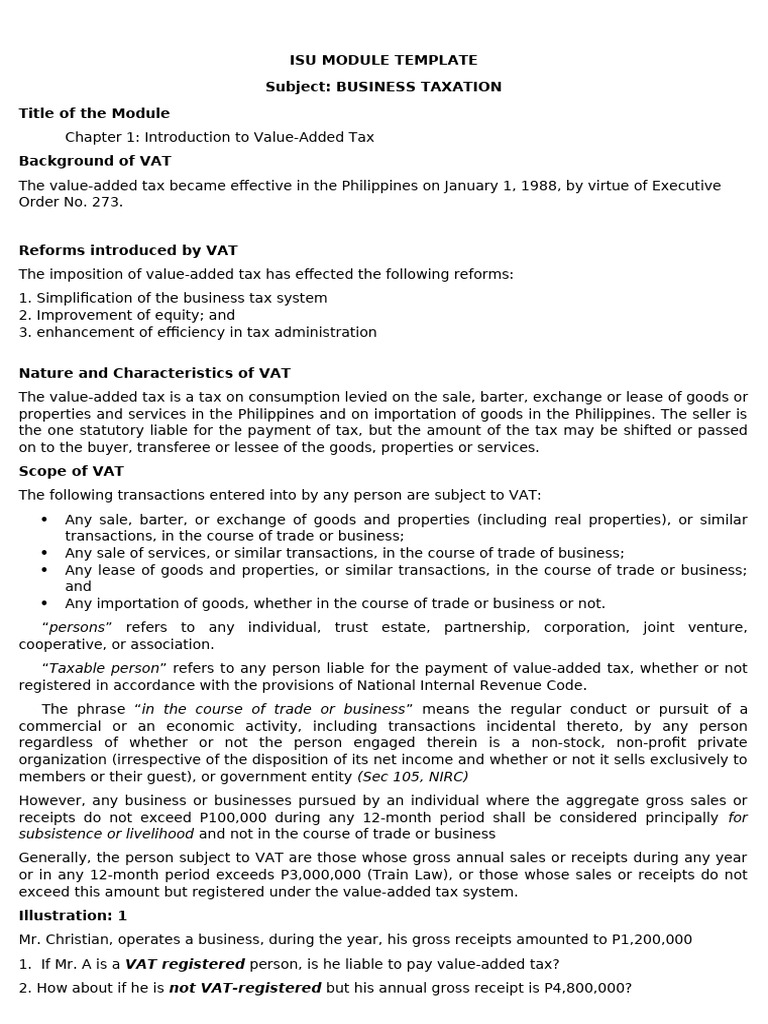 Chapter 1 Value Added Tax Introduction | PDF | Taxes | Value Added Tax