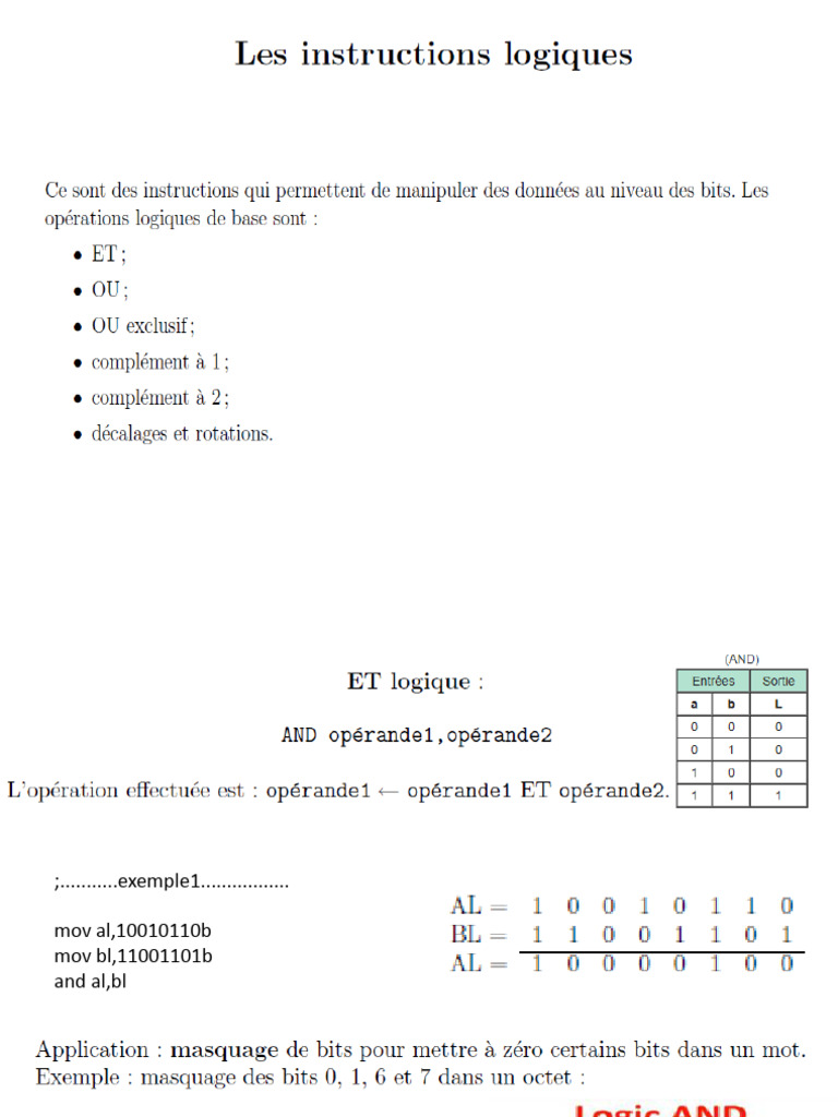 Les Instructions Logiques | PDF