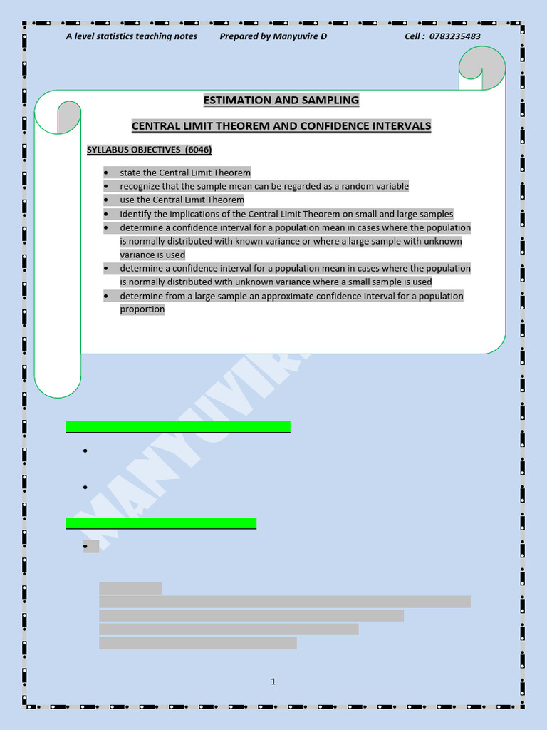 Central Limit Theorem and Confidence Interval Notes | PDF | Confidence ...