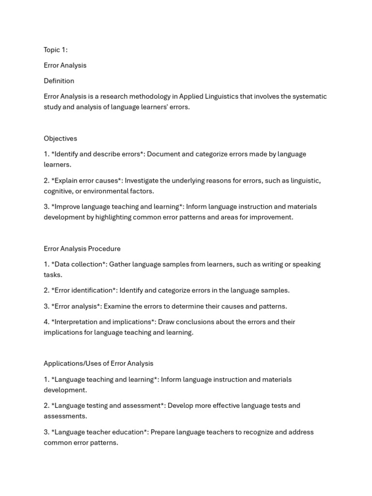 Error Analysis in Language Learning | PDF | Second Language | Behavior ...