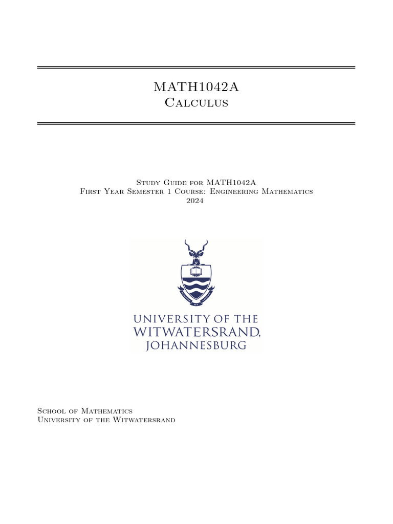 MATH1042 Calculus Student Study Guide 2024 | PDF | Trigonometric ...