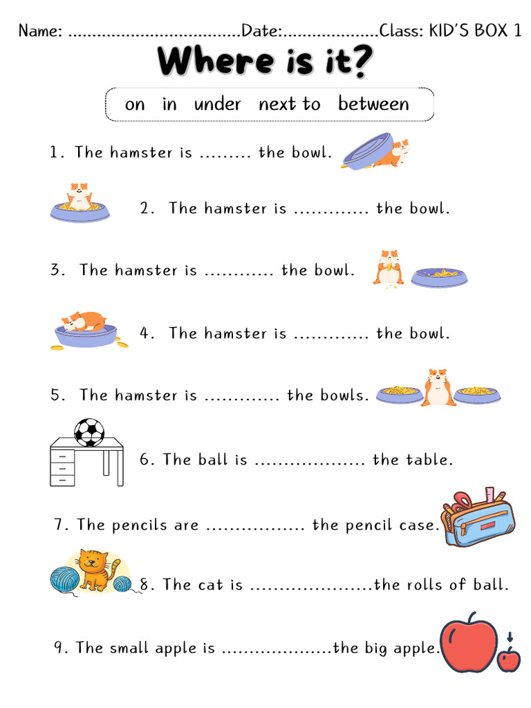 Prepositions of Place Worksheet | PDF
