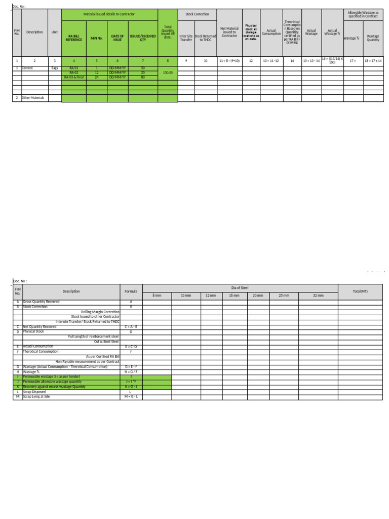 Annexure 3-Material Reconciliation Format | PDF | Building Technology ...