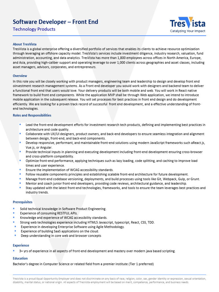 JobDescription Developer-Engineering Frontend | PDF | Software Development | Computing