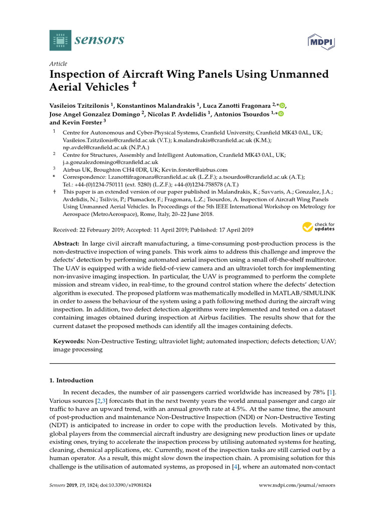 Inspection of AircraftWing Panels Using | PDF | Nondestructive Testing