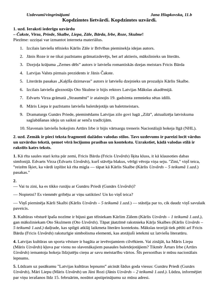 Kopdzimes Lietvaardi Uzvaardi Jhlapkovska 11b | PDF