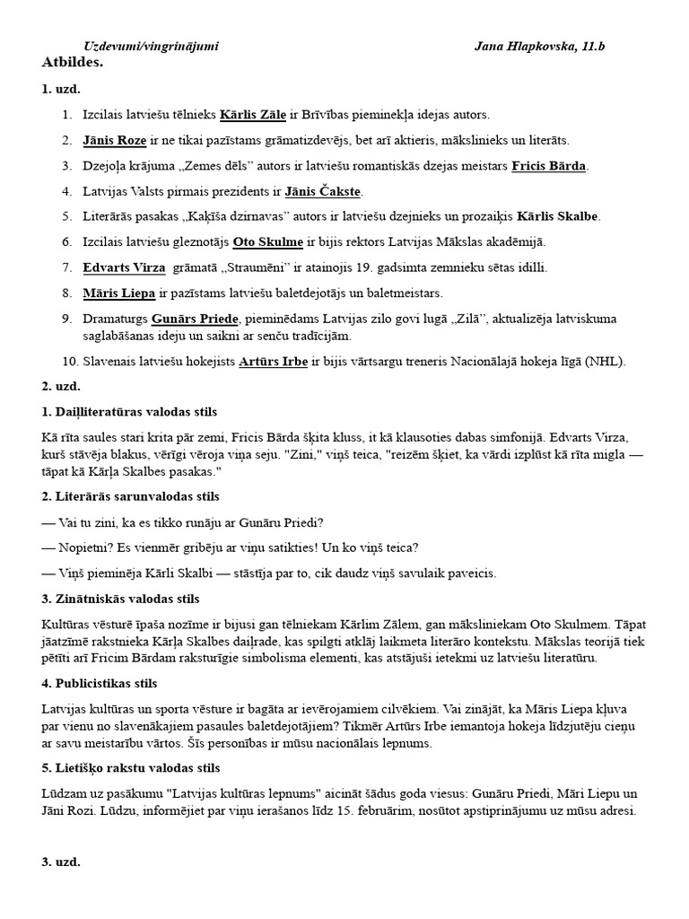 Kopdzimes Lietvaardi Uzvaardi Atbildes | PDF