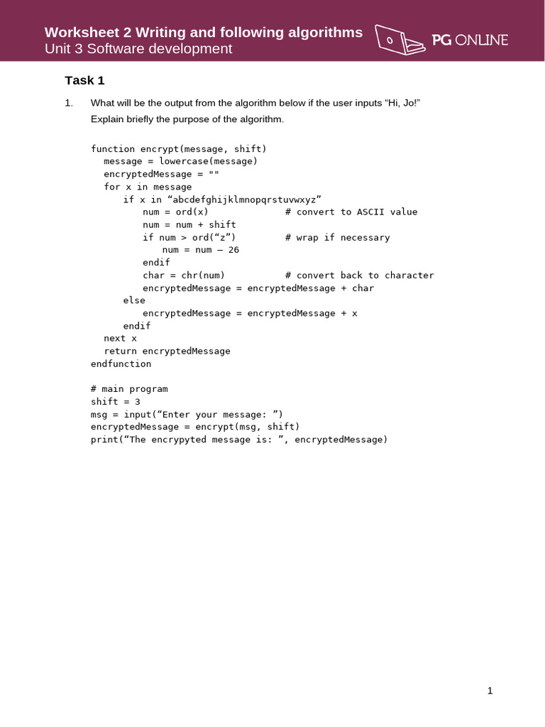 CMSC 201 Worksheet 2: Algorithms | PDF | Algorithms | Theoretical ...