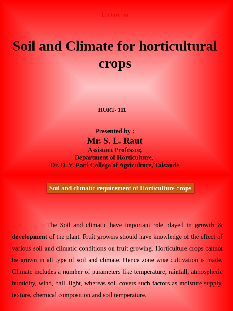 Soil and Climate for Horticultural Crops | PDF | Soil | Horticulture