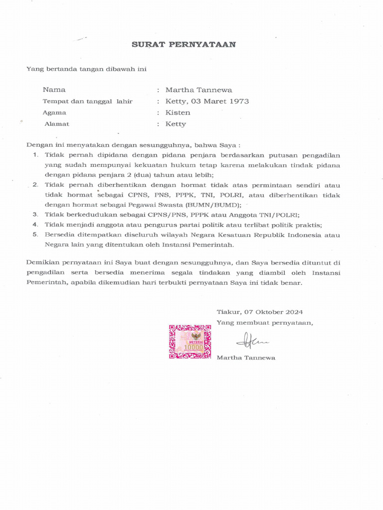 Surat Pernyataan Lama | PDF