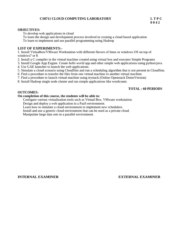 Cloud Computing Lab Syllabus | PDF