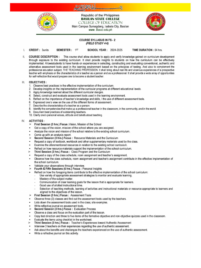 Syllabus FS 2 Field Study 4 61 | PDF