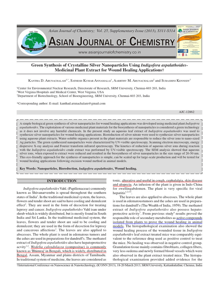 Arunachalam2013 - Green Synthesis AgNP From Indigofera | PDF ...