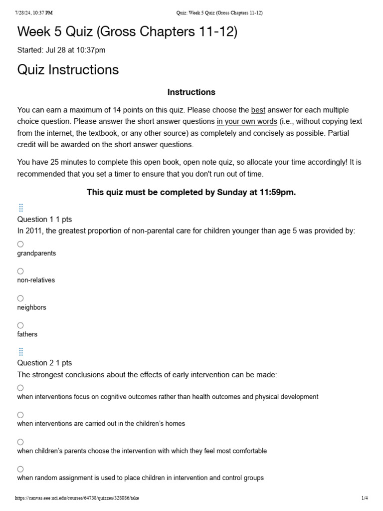 Quiz - Week 5 Quiz (Gross Chapters 11-12) | PDF | Emotions | Temperament
