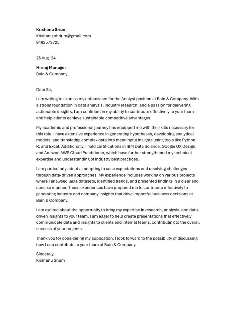 Bain Cover Letter | PDF