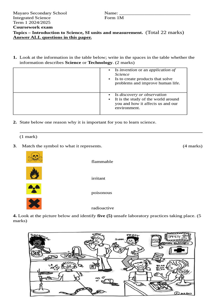 Coursework Exam Intro To Science, Measurements and SI Units. | PDF ...