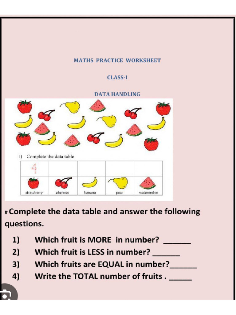 Std 1 Maths Data Handling Practice W.S | PDF