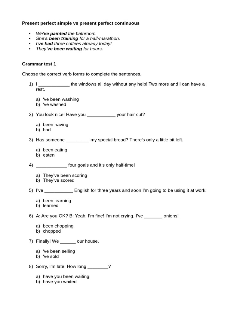 Present Perfect Simple vs Continuous | PDF | Grammar | Linguistics
