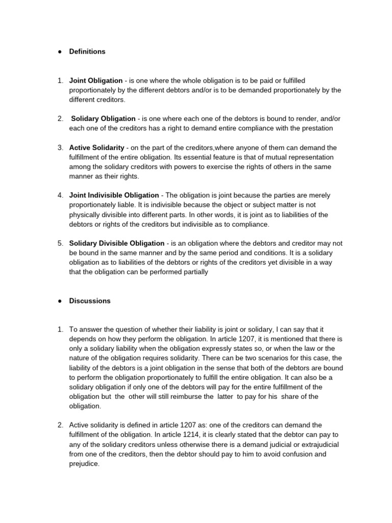 Joint vs. Solidary Obligations Explained | PDF | Business Law | Common Law