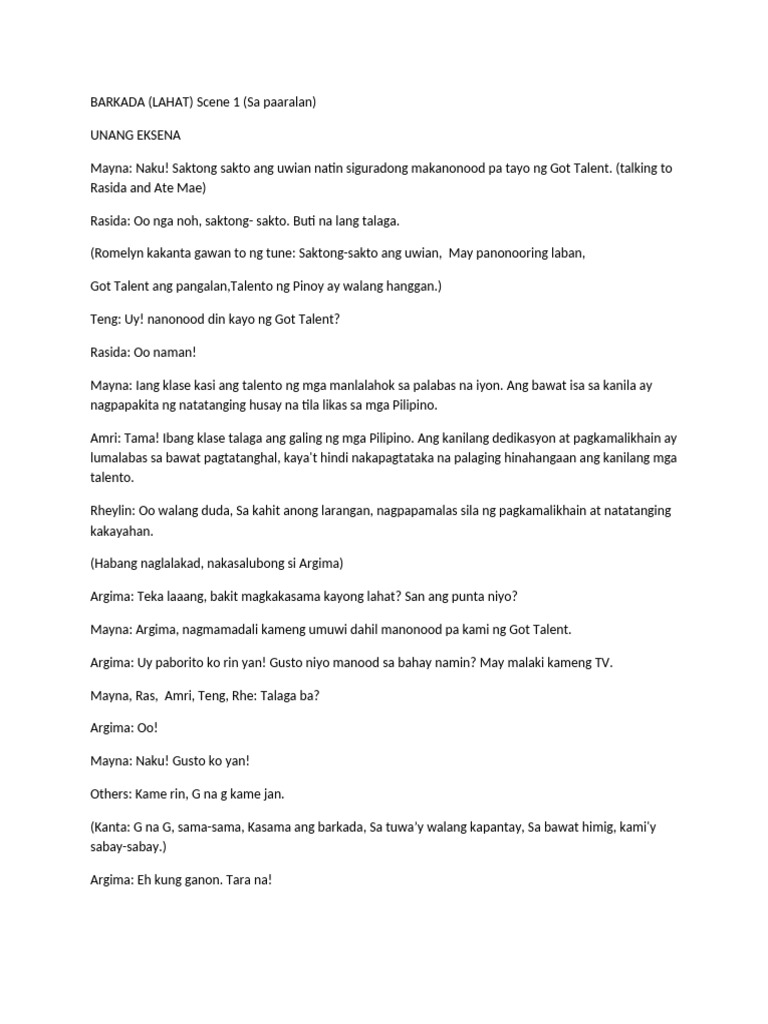 Roleplay Script For Culmination WIZ ATE MAE AND AARI NA | PDF