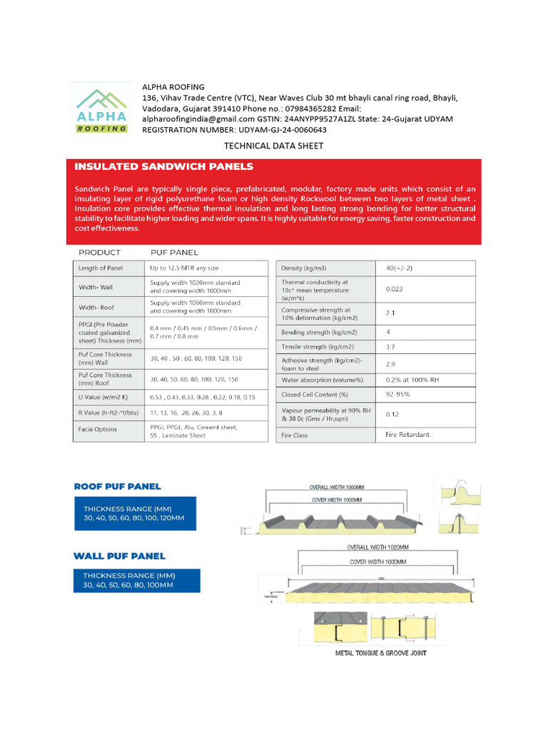 Alpha Roofing Puf Panel Brochure & Technical Data Sheet | PDF