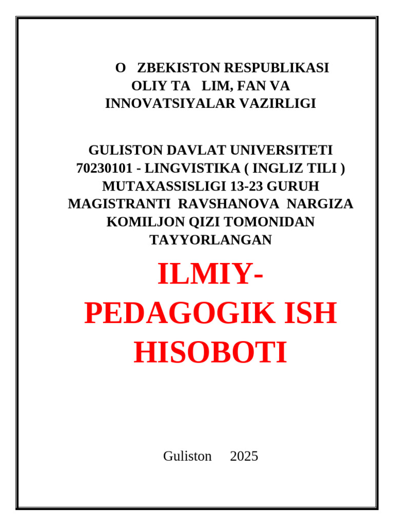 Hisobot Ilm(2) | PDF