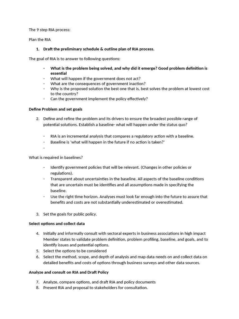 Pointers on the 9 step RIA process | PDF | Policy | Regulatory Compliance