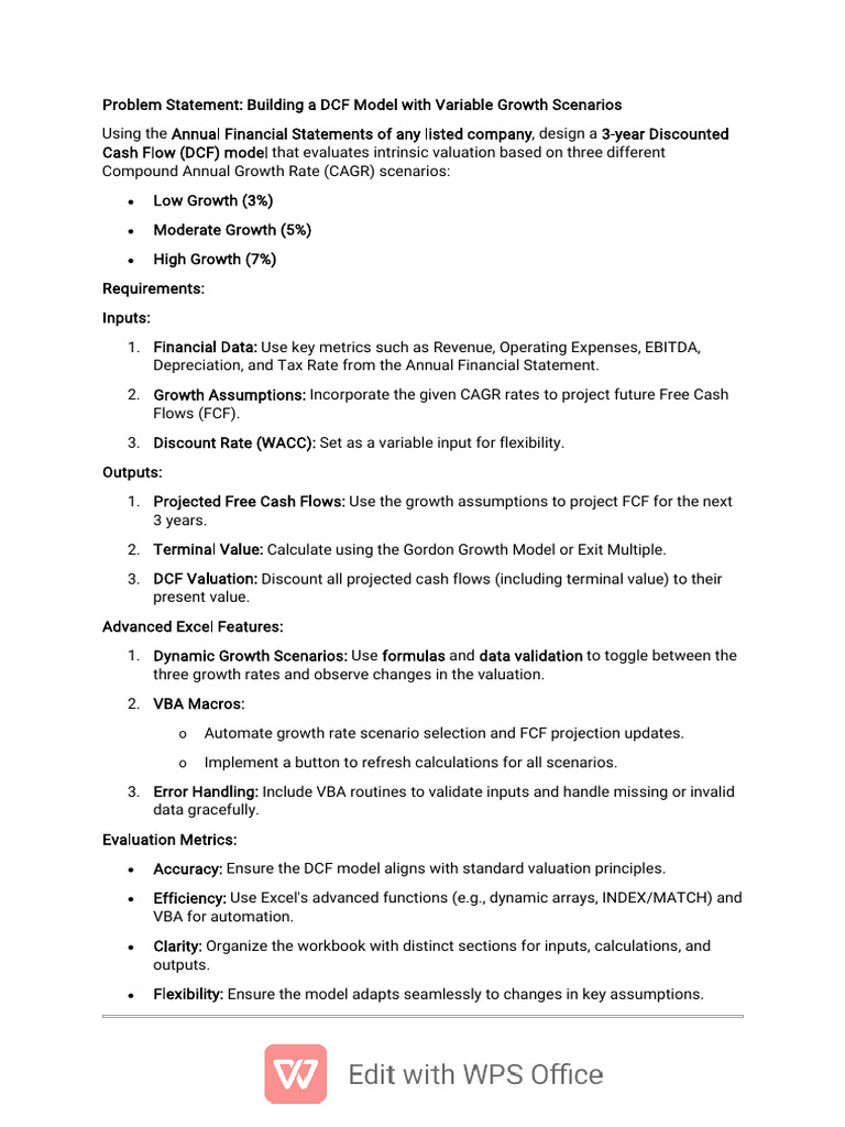 Financial Modelling - Problem Statement | PDF