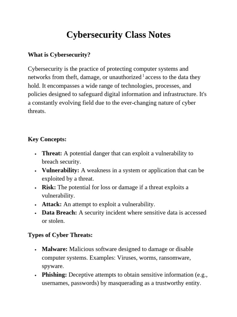 Cybersecurity Class Notes | PDF | Security | Computer Security
