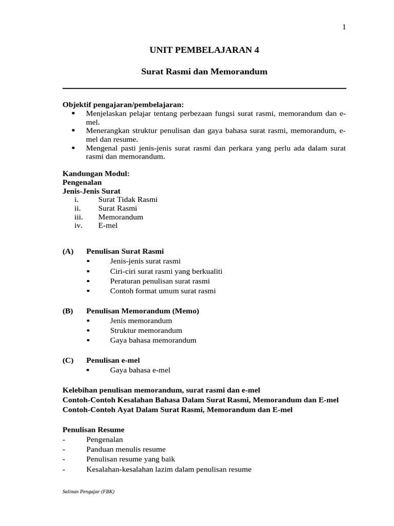 UP 4 - Surat Rasmi Dan Memorandum | PDF