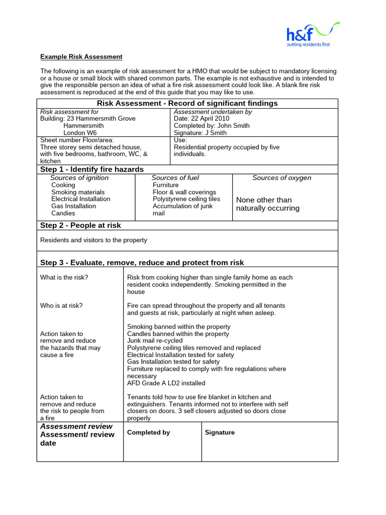 Example Fire Risk Assessment Form tcm21-143373 | PDF | Fires | Safety