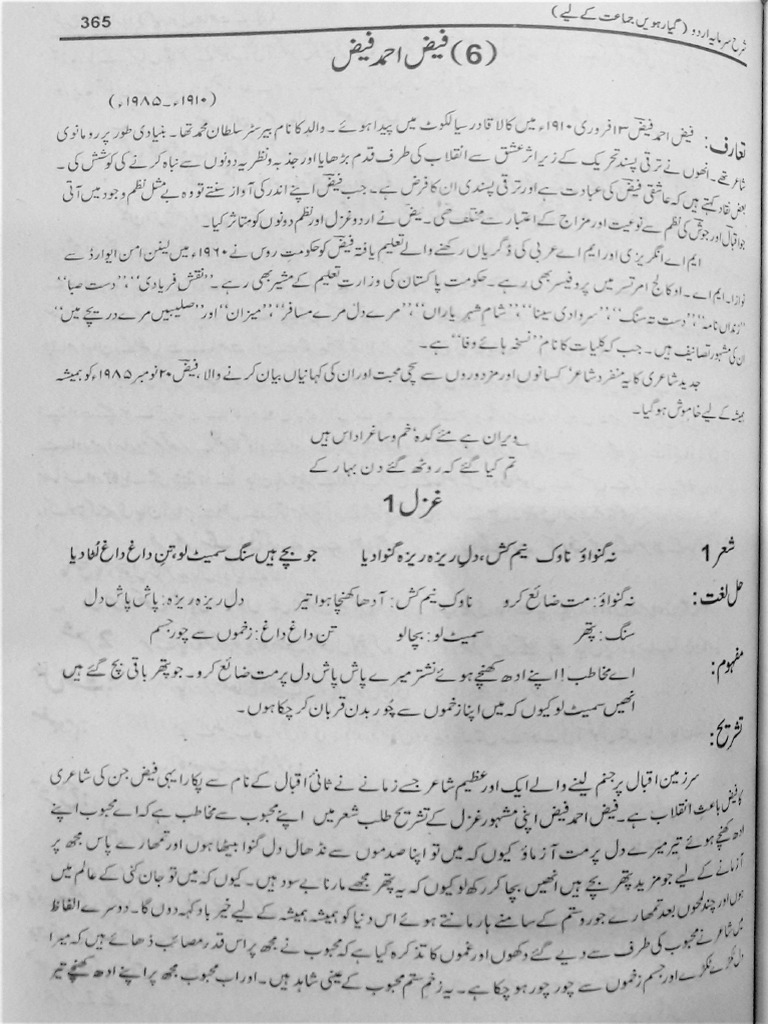 Urdu Notes For Ghaza-5 Ch#32 Class 11 | PDF