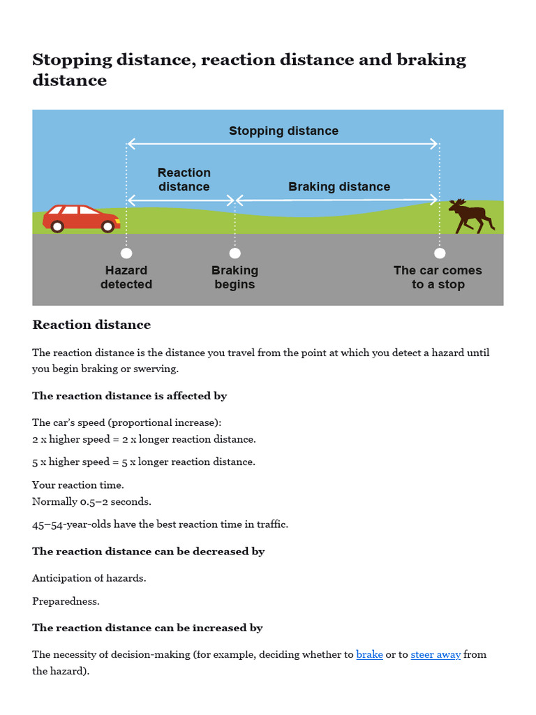 Stopping Distance, Reaction Distance and Braking Distance | PDF | Speed ...