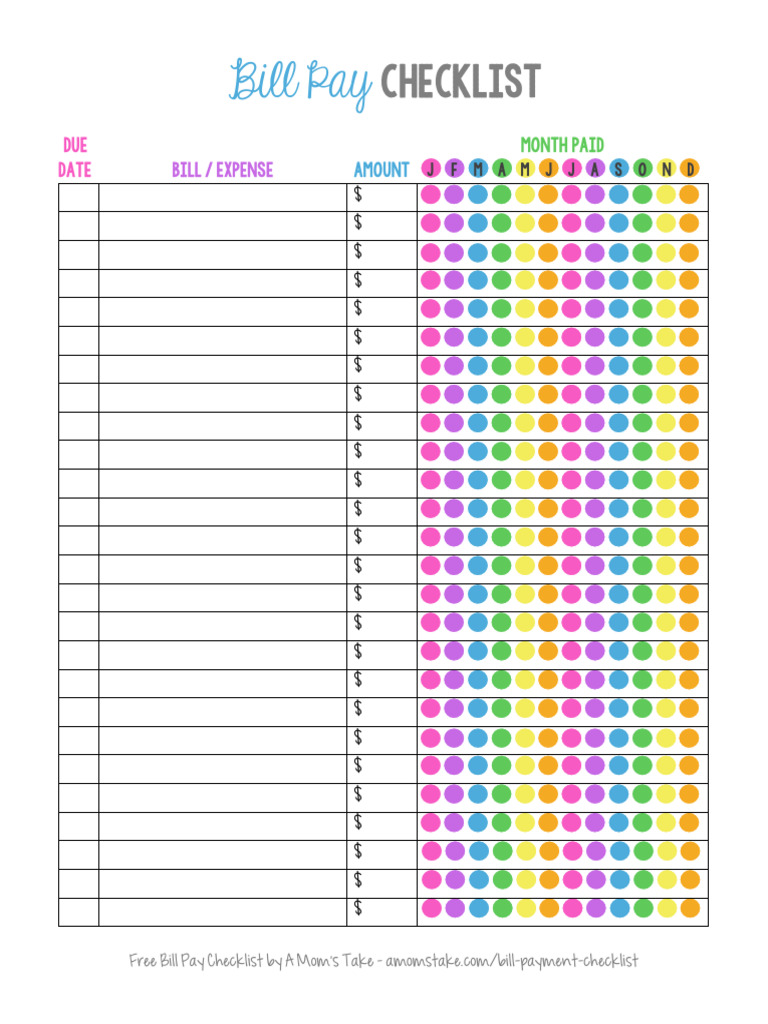 Bill Payment Checklist | PDF