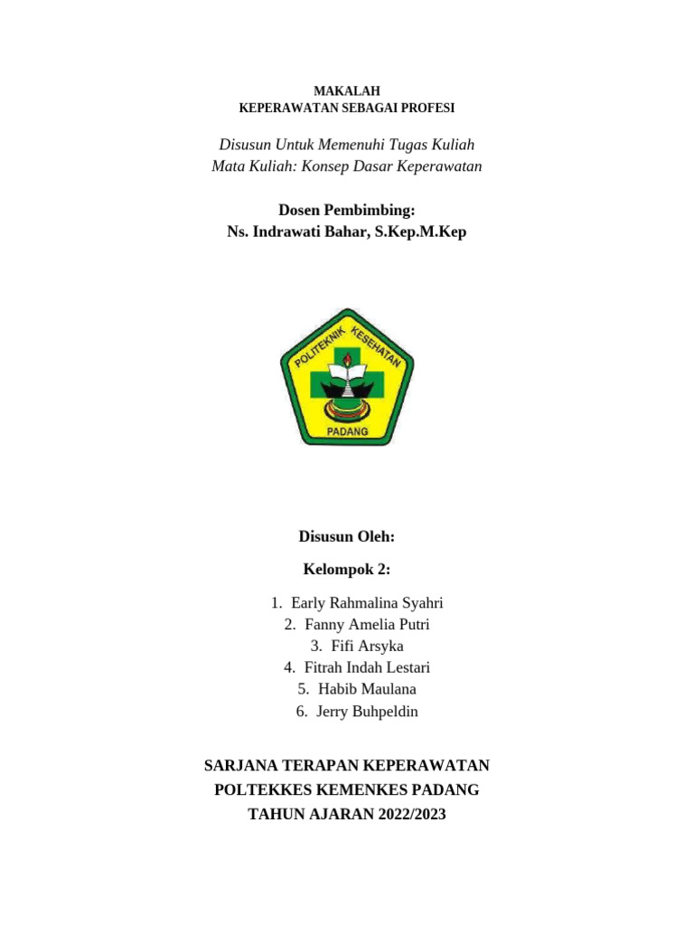 Makalah KDK Keperawatan Sebagai Profesi | PDF