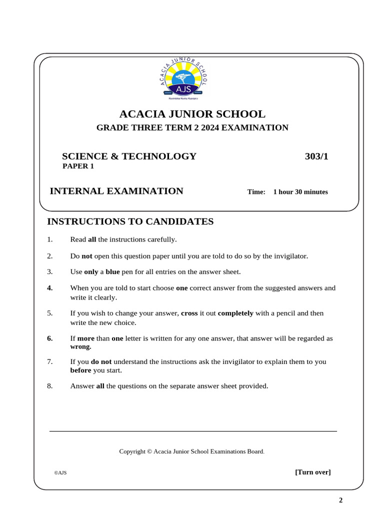 Science & Technology Paper 1 Grade 3 Term 2 2024 | PDF | Rain | Water
