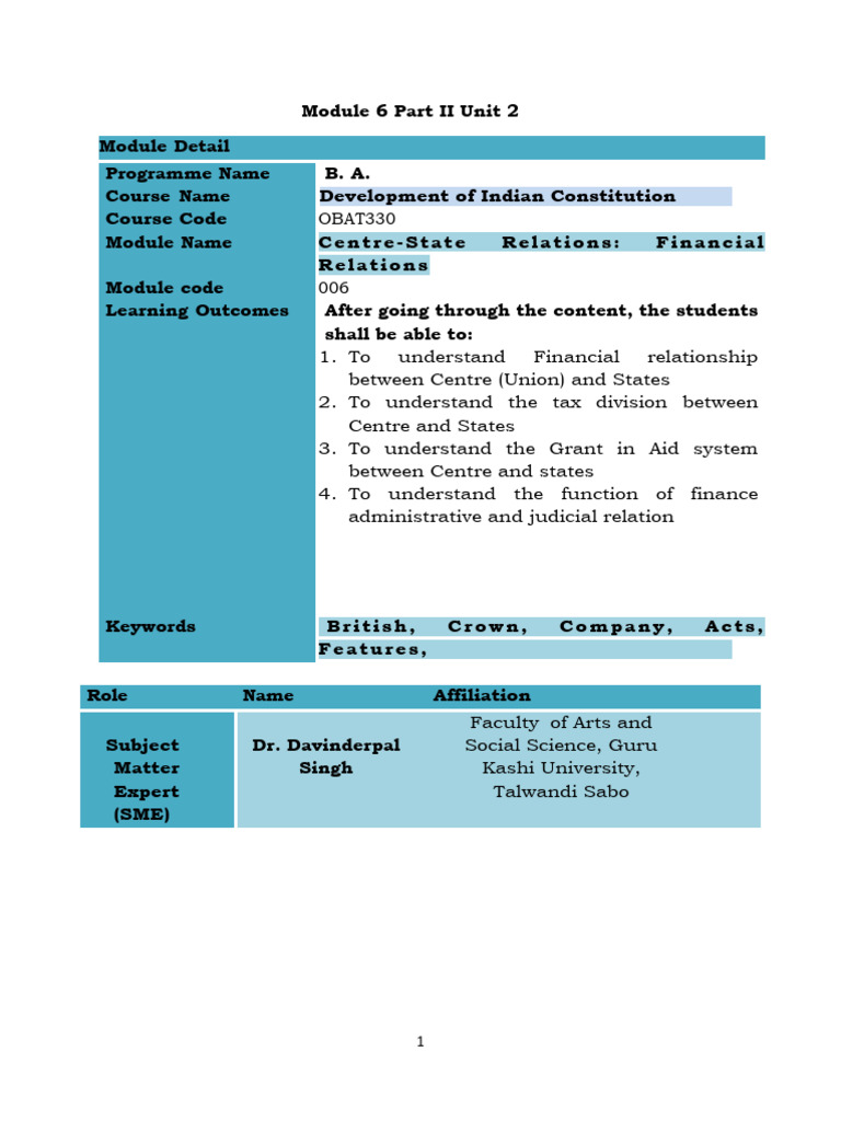 Module 6 Unit 2 Part II Centre - State Relations | PDF | Taxes | Excise