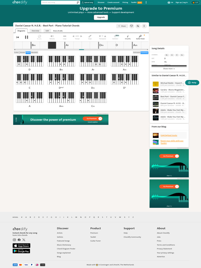 Daniel Caesar Ft. H.E.R. - Best Part - Piano Tutorial Chords - Chordify | PDF | String ...