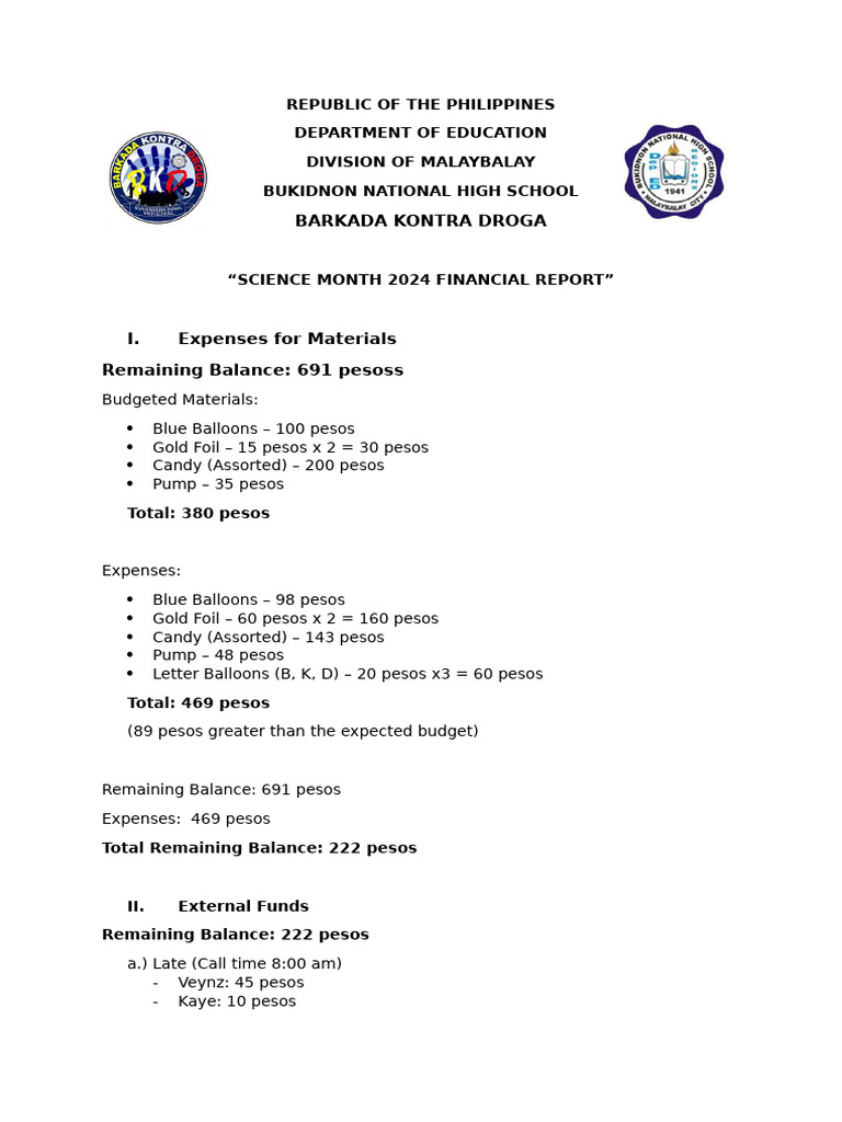 BKD Science Month Financial Report | PDF | Foreign Exchange Market | Desserts