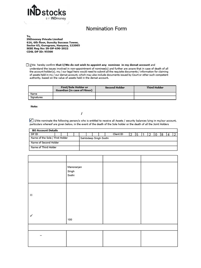 Demat Account Nomination Form | PDF | Authentication | Access Control