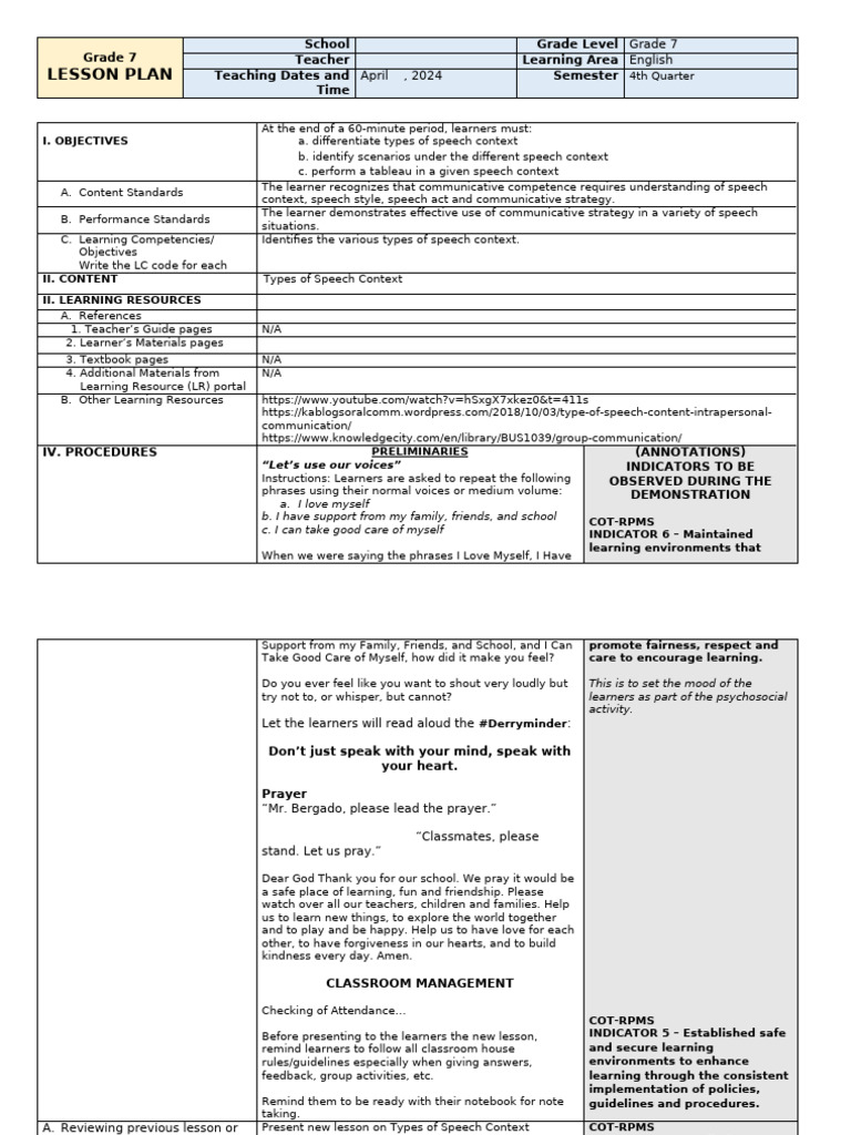 LESSON-PLAN-ORAL-COMM-2023-2024 | PDF | Communication | Learning
