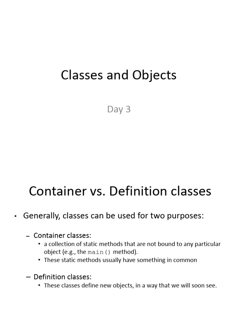 Day 4 Classes And Objects Pdf Class Computer Programming Method Computer Programming